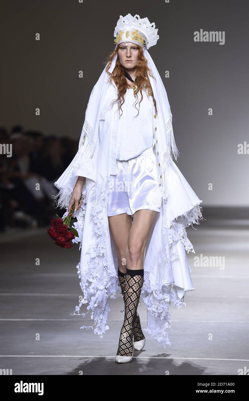 A model wears a design by Ed Marler during the Fashion East show, held ...