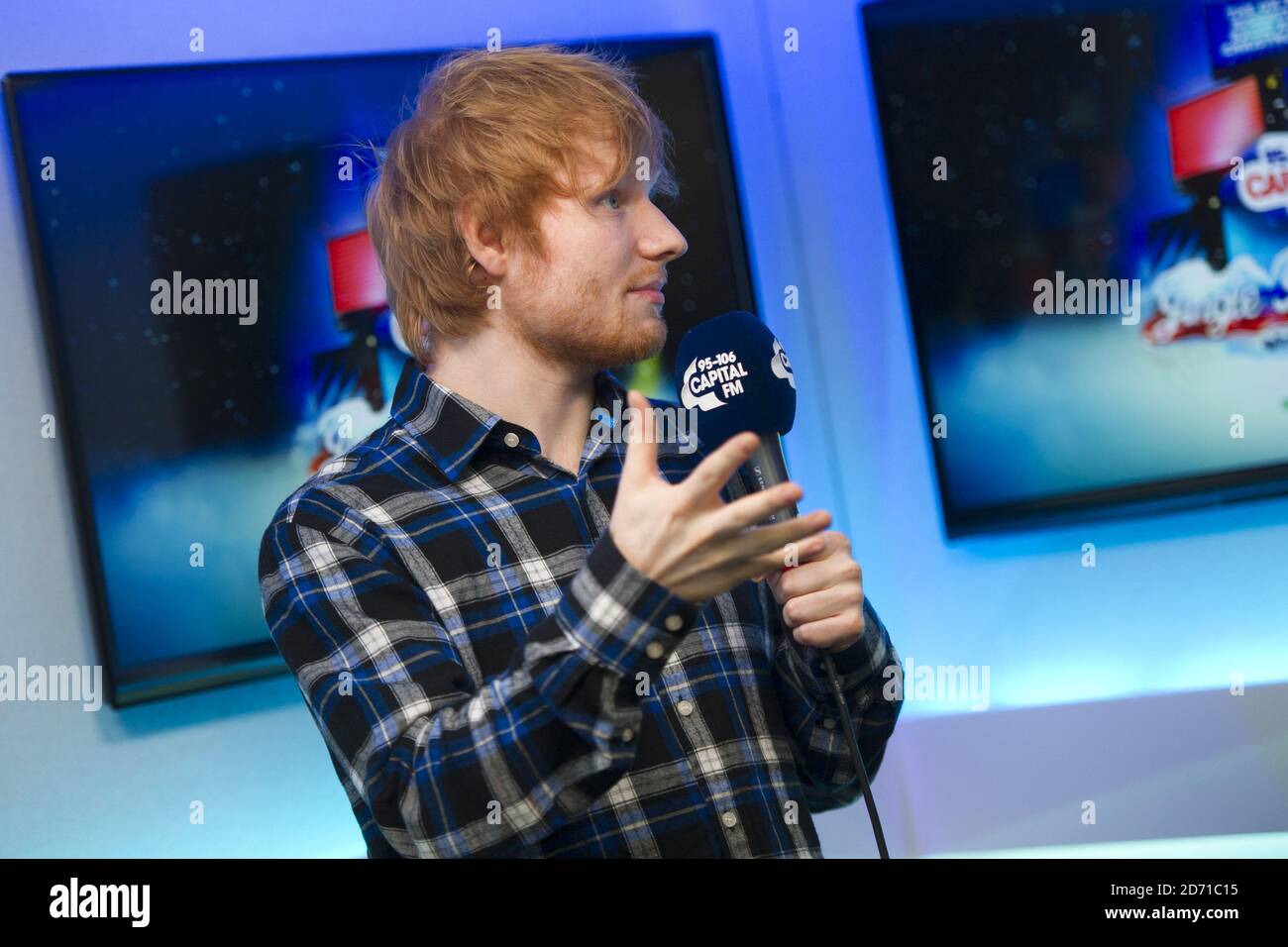 Ed Sheeran is interviewed by presenters Dave Berry and Lisa Snowdon at ...