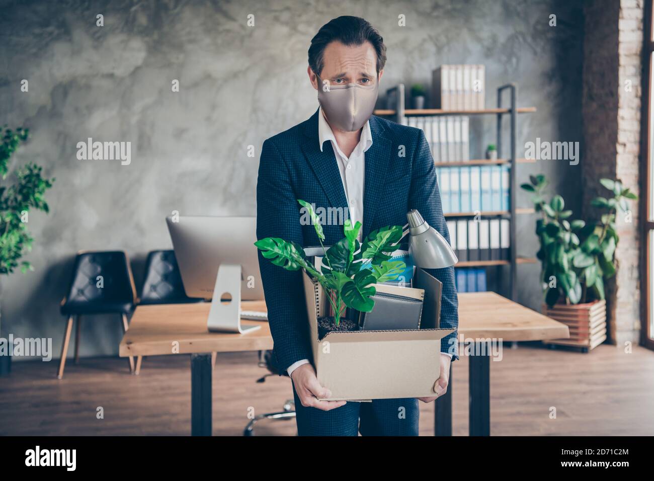 Photo of tired dismissed failed worker guy laid off lost job work carry ...