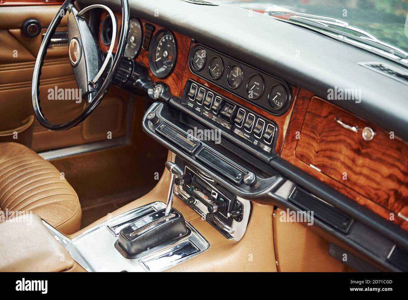 Close up view of front part of luxury old retro automobile Stock Photo ...