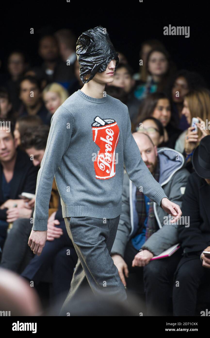 A model on the catwalk at the Christopher Shannon fashion show, held at ...