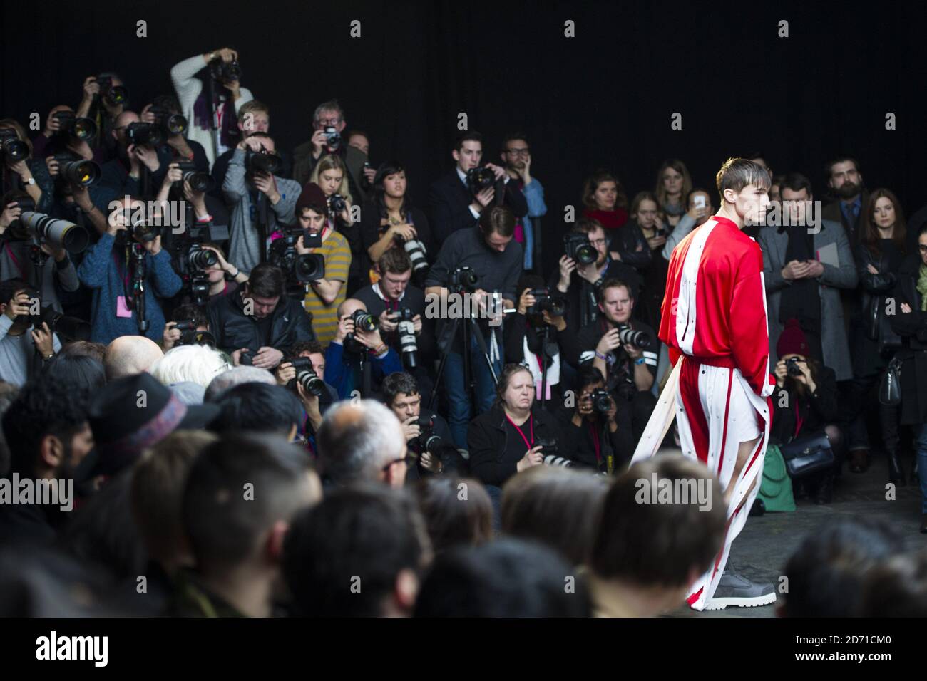 A model on the catwalk at the Christopher Shannon fashion show, held at ...