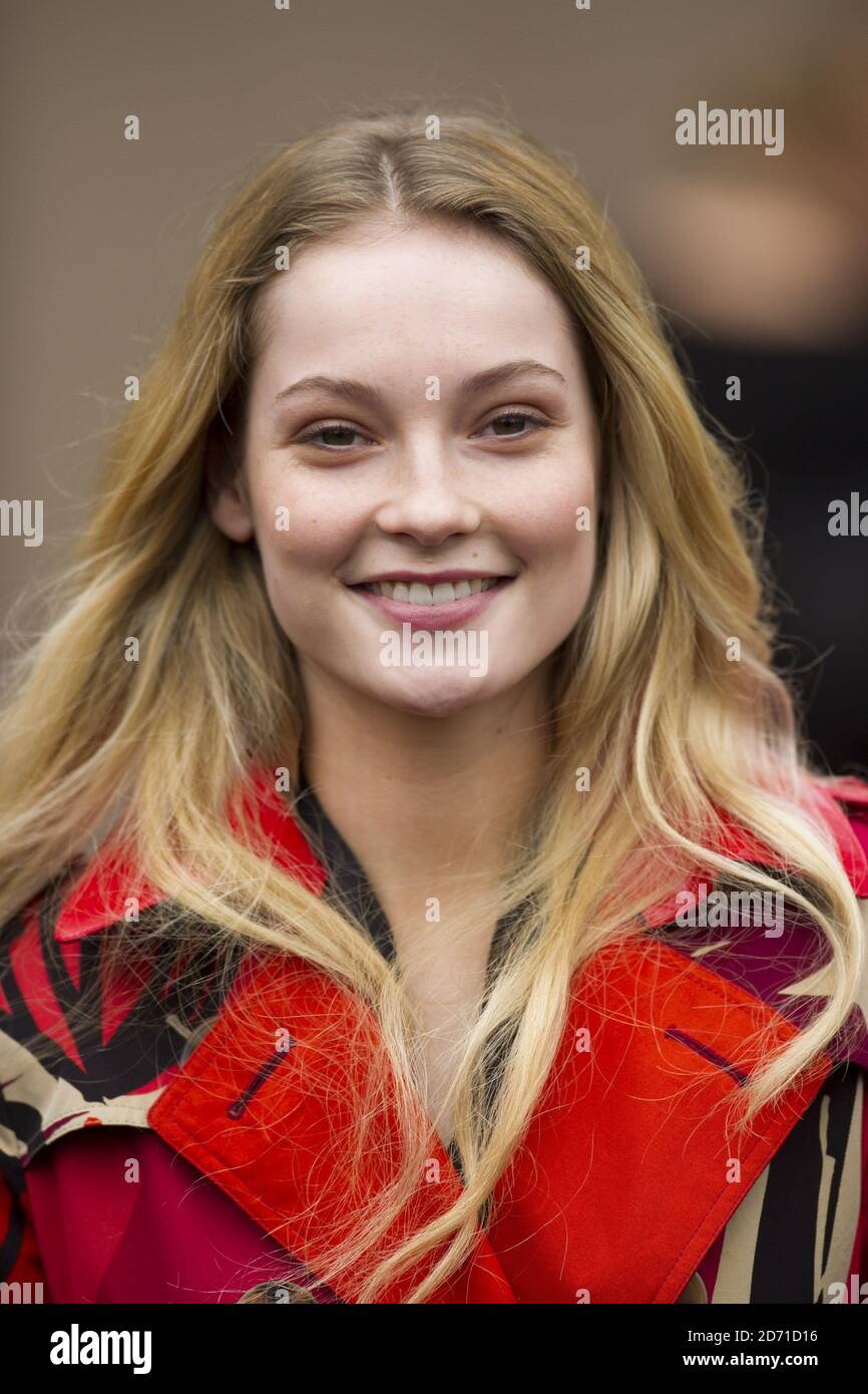 Hannah Dodd arriving at the Burberry fashion show, held in Hyde Park as ...