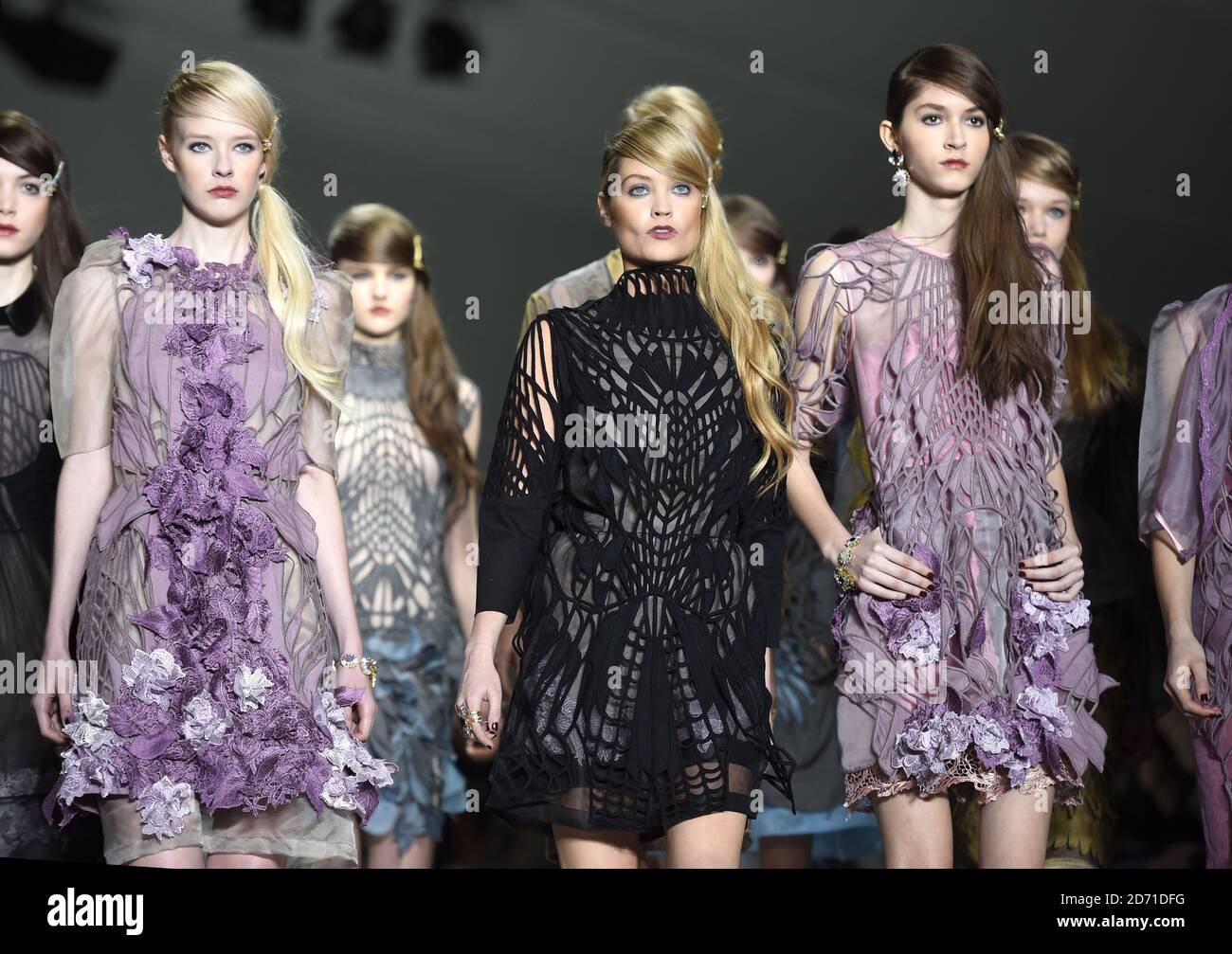 Laura Whitmore (centre) with models on the catwalk at at the Bora Aksu ...