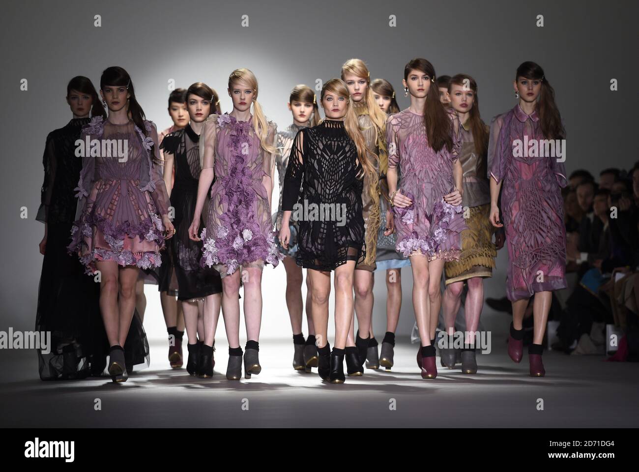 Laura Whitmore (centre) with models on the catwalk at at the Bora Aksu ...