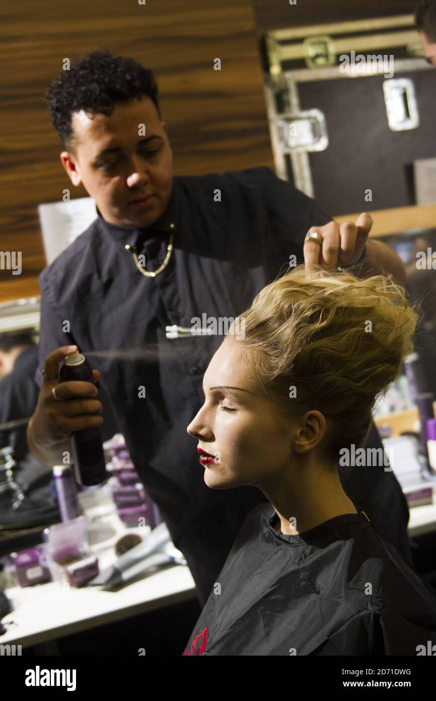 Models prepare backstage at the PPQ Fashion Show, held at the Me Hotel ...