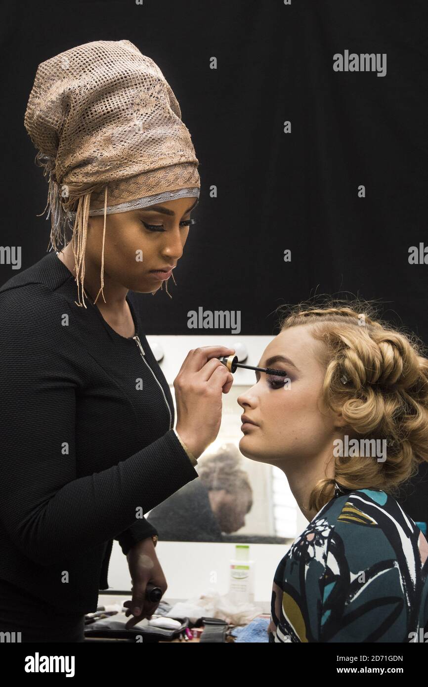 Models prepare backstage for the Nottingham Trent show, during Graduate ...