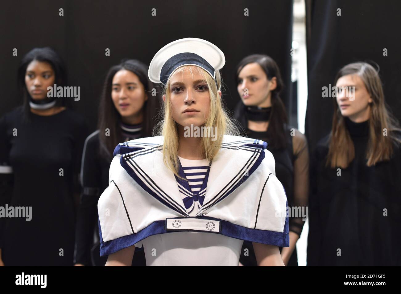 Models prepare backstage for the Nottingham Trent show, during Graduate ...
