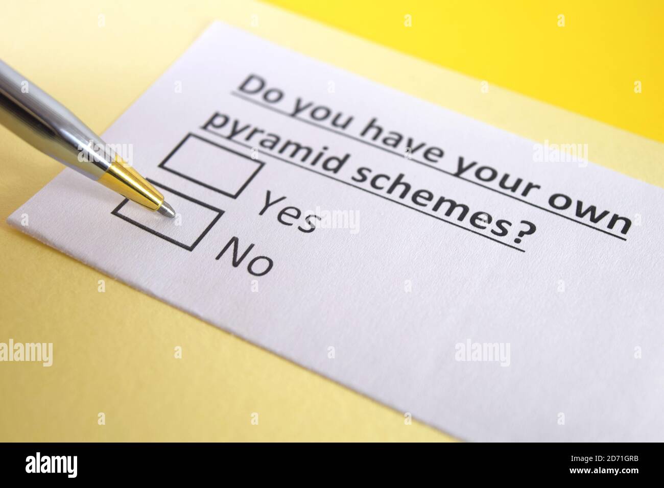 One person is answering question about pyramid schemes Stock Photo - Alamy