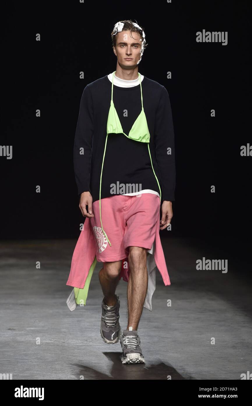 A model on the catwalk at the Christopher Shannon fashion show, during ...