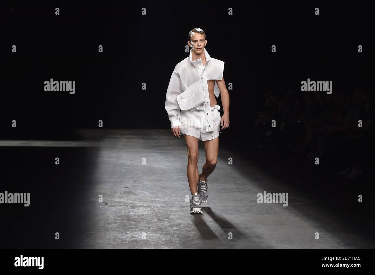 A model on the catwalk at the Christopher Shannon fashion show, during ...