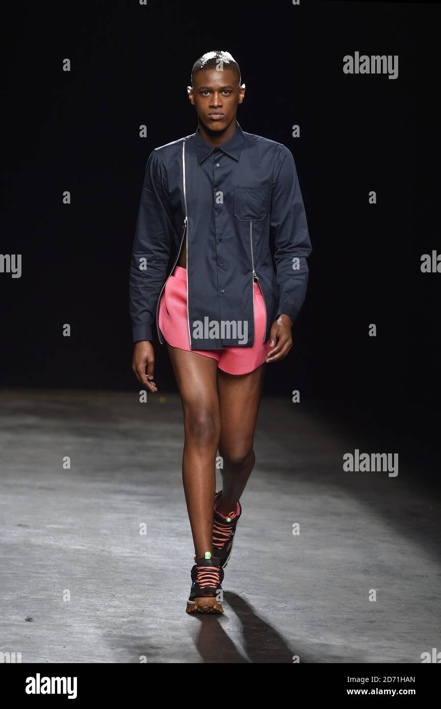 A model on the catwalk at the Christopher Shannon fashion show, during ...