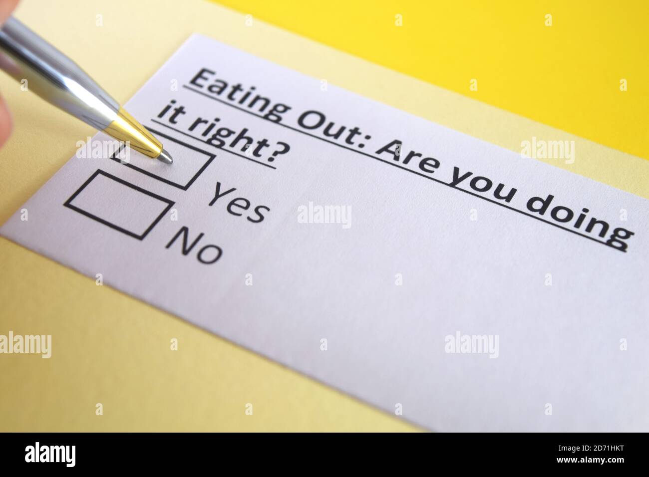 One person is answering question about eating out Stock Photo - Alamy