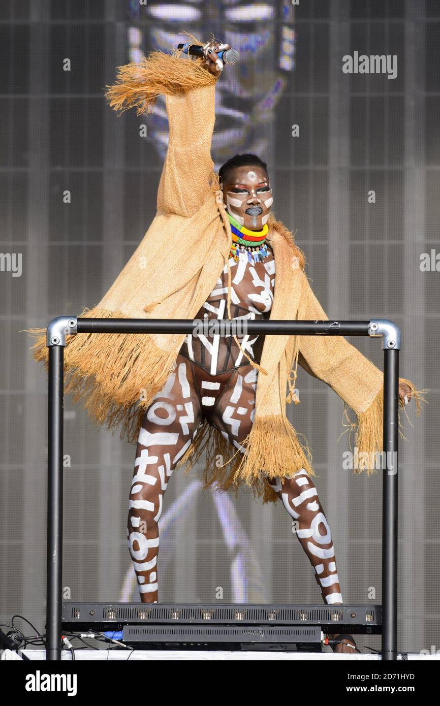 Grace Jones performing at the British Summertime Festival in Hyde park ...