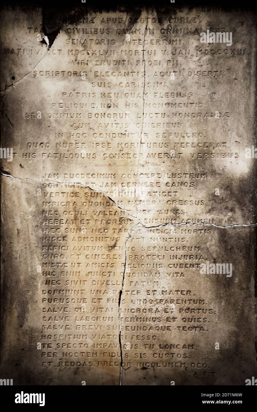 Cracked memorial stone in Greyfriars Kirkyard, Edinburgh, Scotland ...