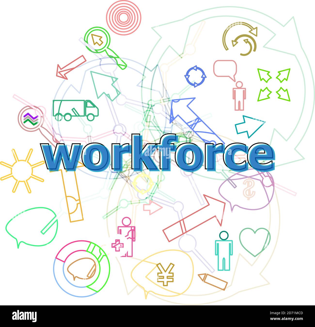 Text Workforce. Business concept . Simple infographics thin line icons ...