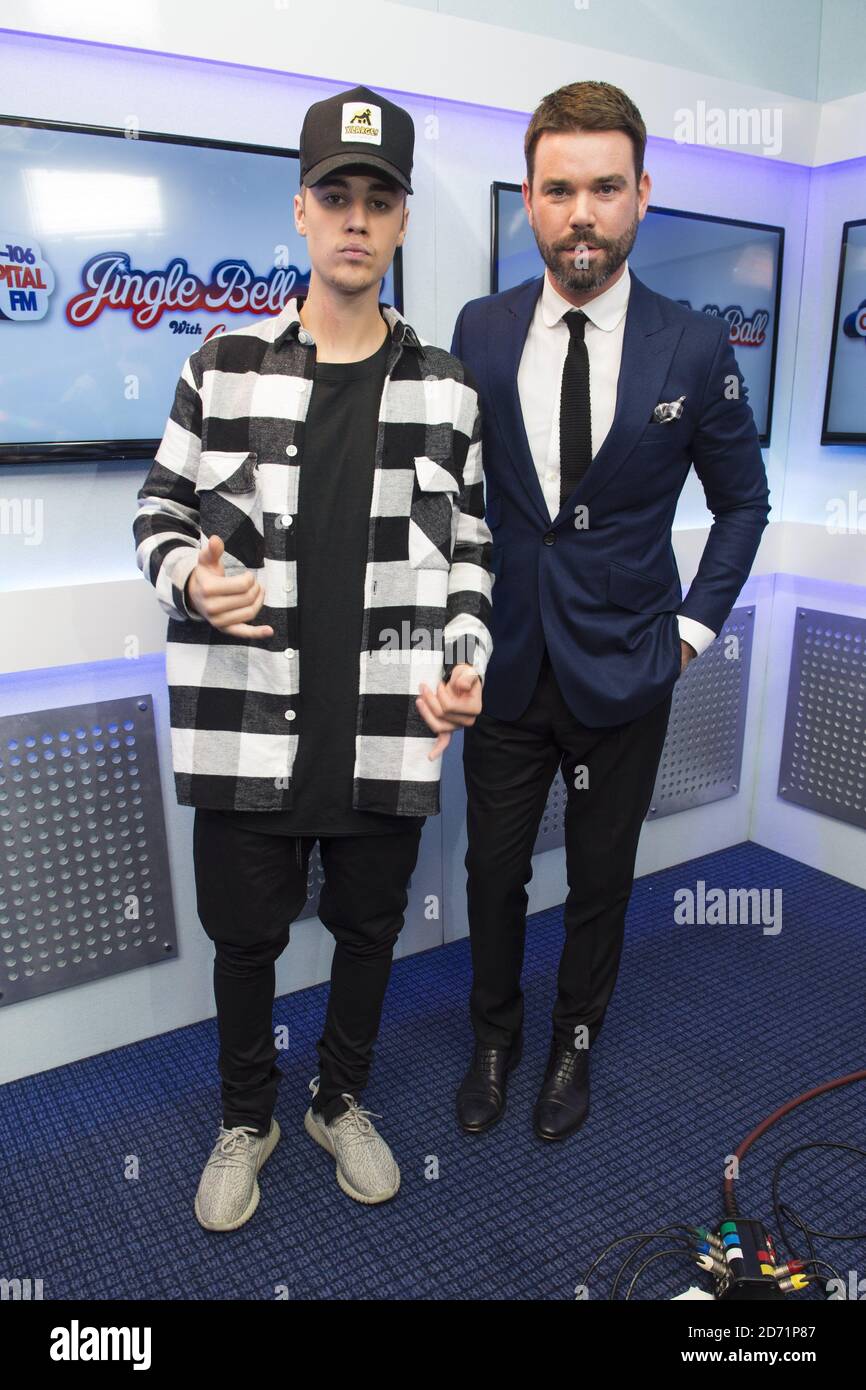 Justin Bieber pictured with presenter Dave Berry during the Capital FM ...
