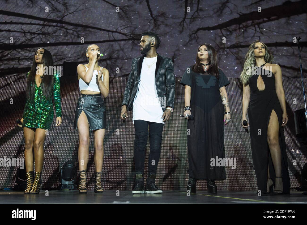 Little Mix performing with Jason Derulo at the O2 Arena in east London ...