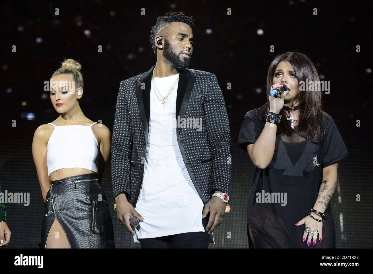 Jason Derulo performing at the O2 Arena in east London with Perrie ...