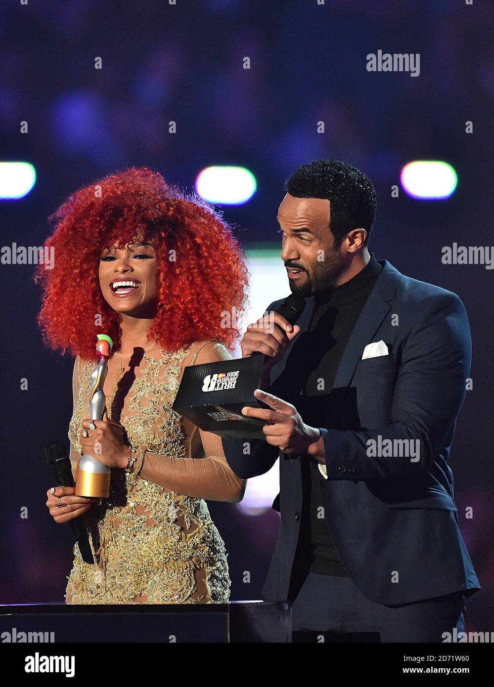 Fleur East and Craig David on stage during the 2016 Brit Awards at the ...