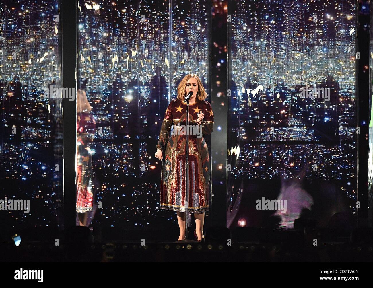 Adele on stage during the 2016 Brit Awards at the O2 Arena, London ...