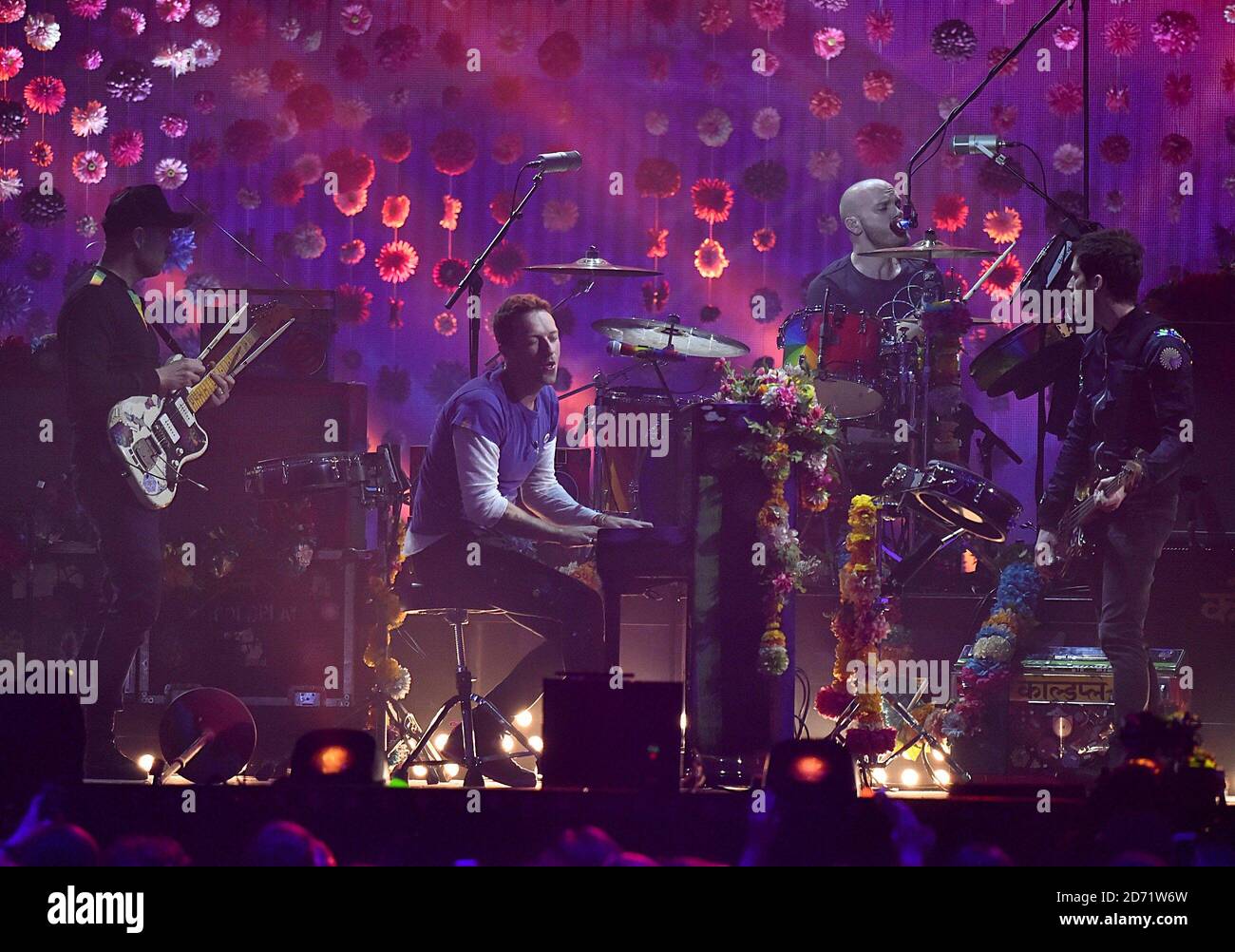 Coldplay on stage during the 2016 Brit Awards at the O2 Arena, London ...