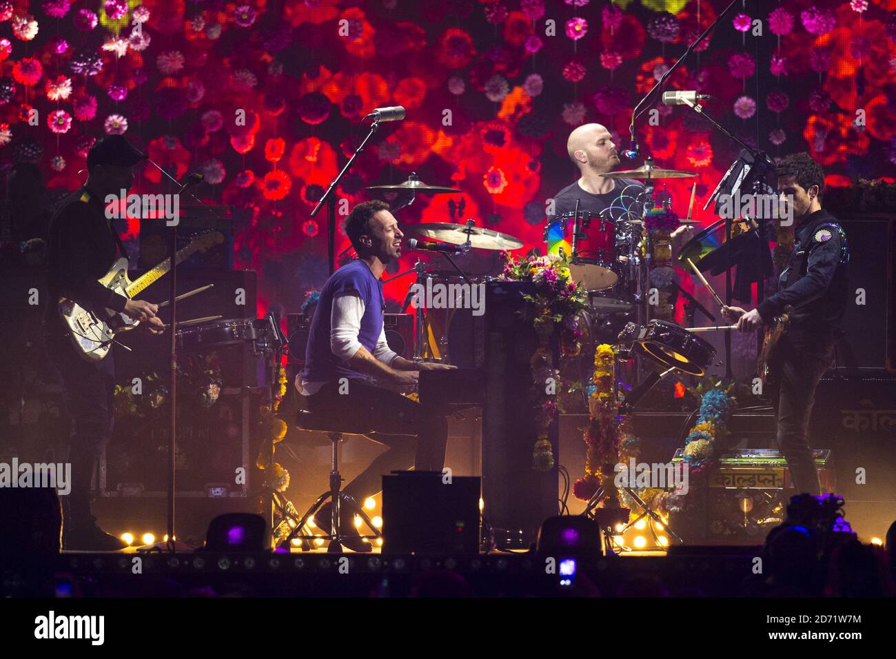 Coldplay on stage during the 2016 Brit Awards at the O2 Arena, London ...