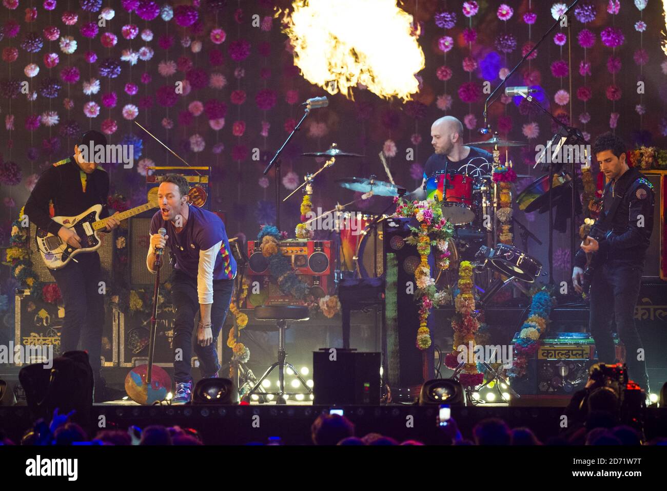Coldplay on stage during the 2016 Brit Awards at the O2 Arena, London ...