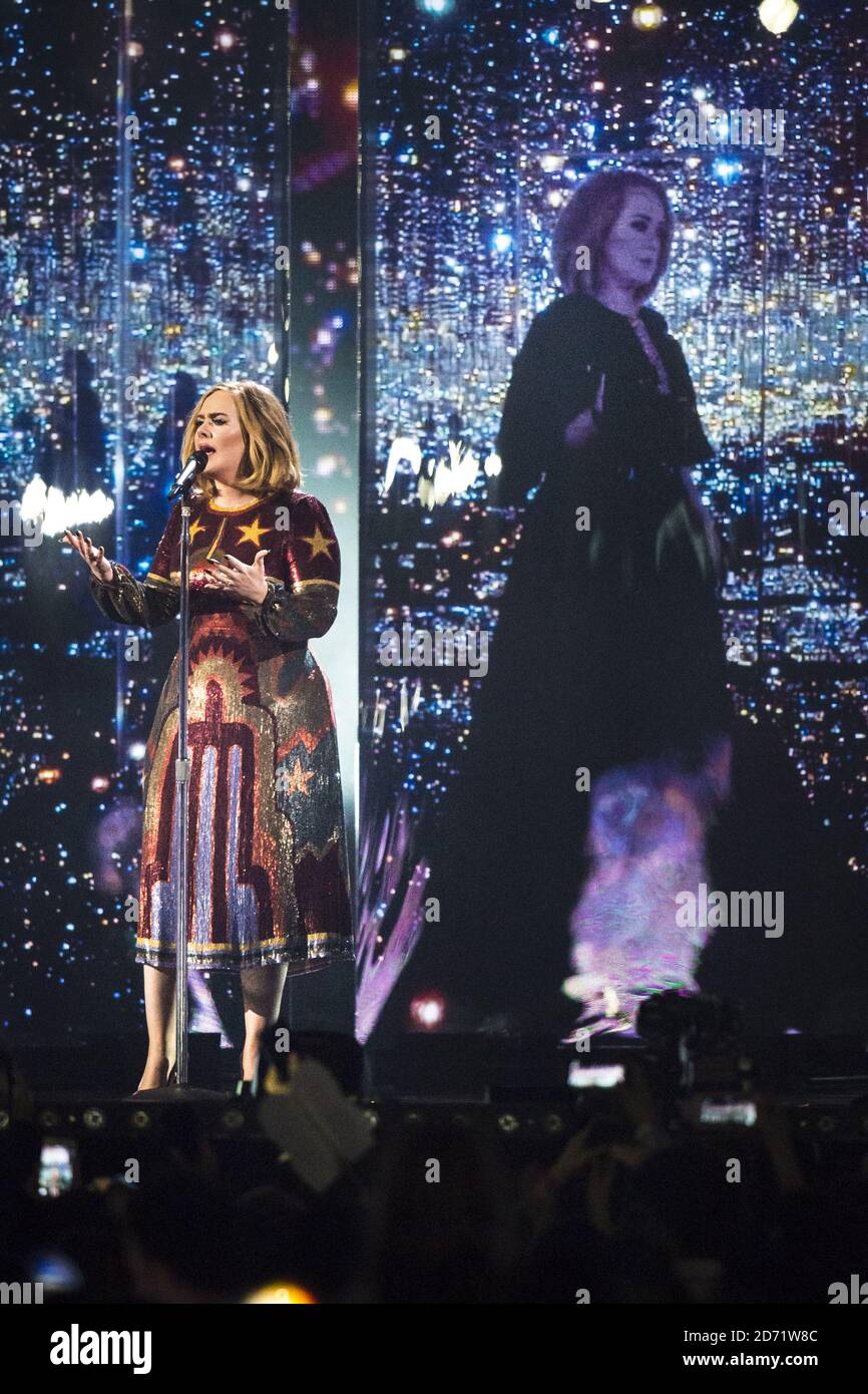 Adele on stage during the 2016 Brit Awards at the O2 Arena, London ...