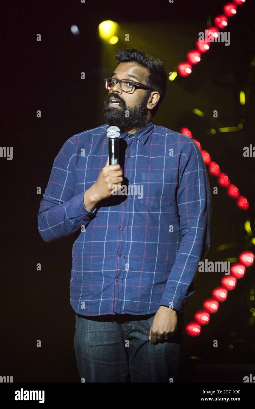 Romesh Ranganathan performing at the Teenage Cancer Trust comedy night ...