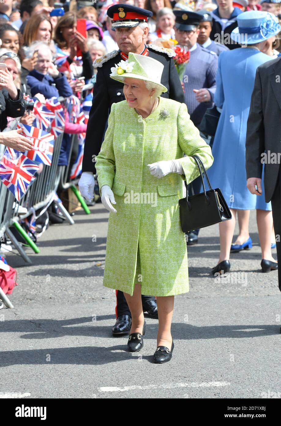 Queen Elizabeth II greets crowds outside Windsor Castle in Berkshire as ...