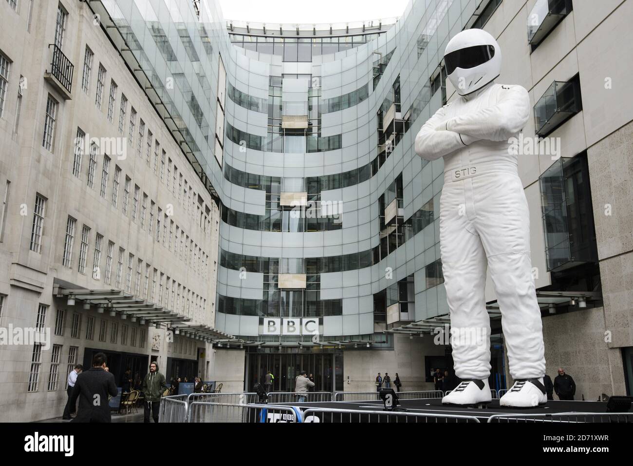 A giant statue of The Stig stands outside BBC Broadcasting House in ...
