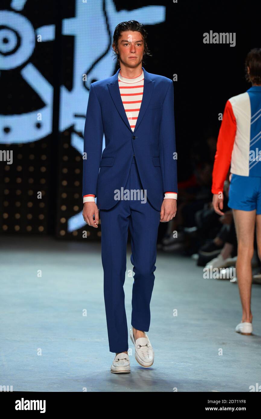 A model on the catwalk at the Top Man Design fashion show, held at the ...