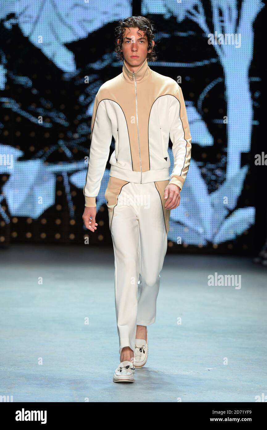 A model on the catwalk at the Top Man Design fashion show, held at the ...