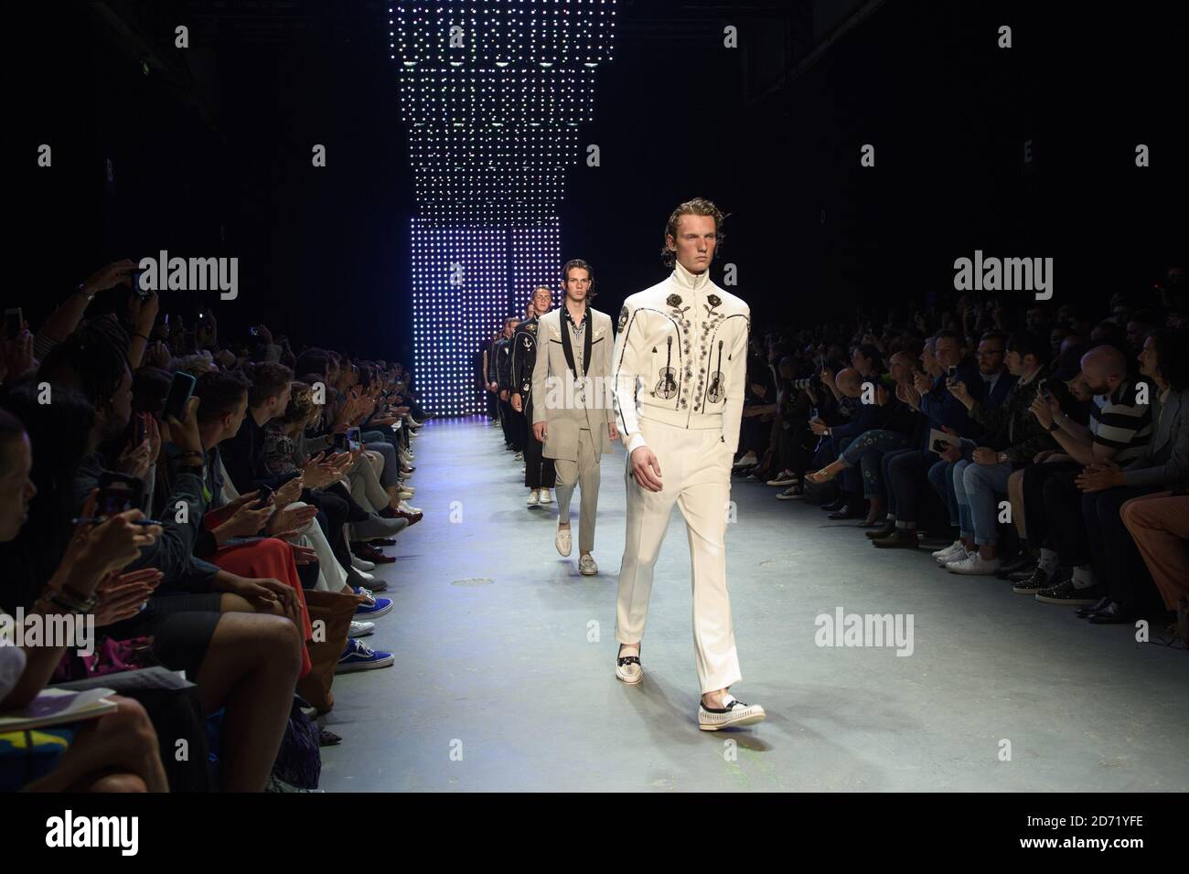 A model on the catwalk at the Top Man Design fashion show, held at the ...