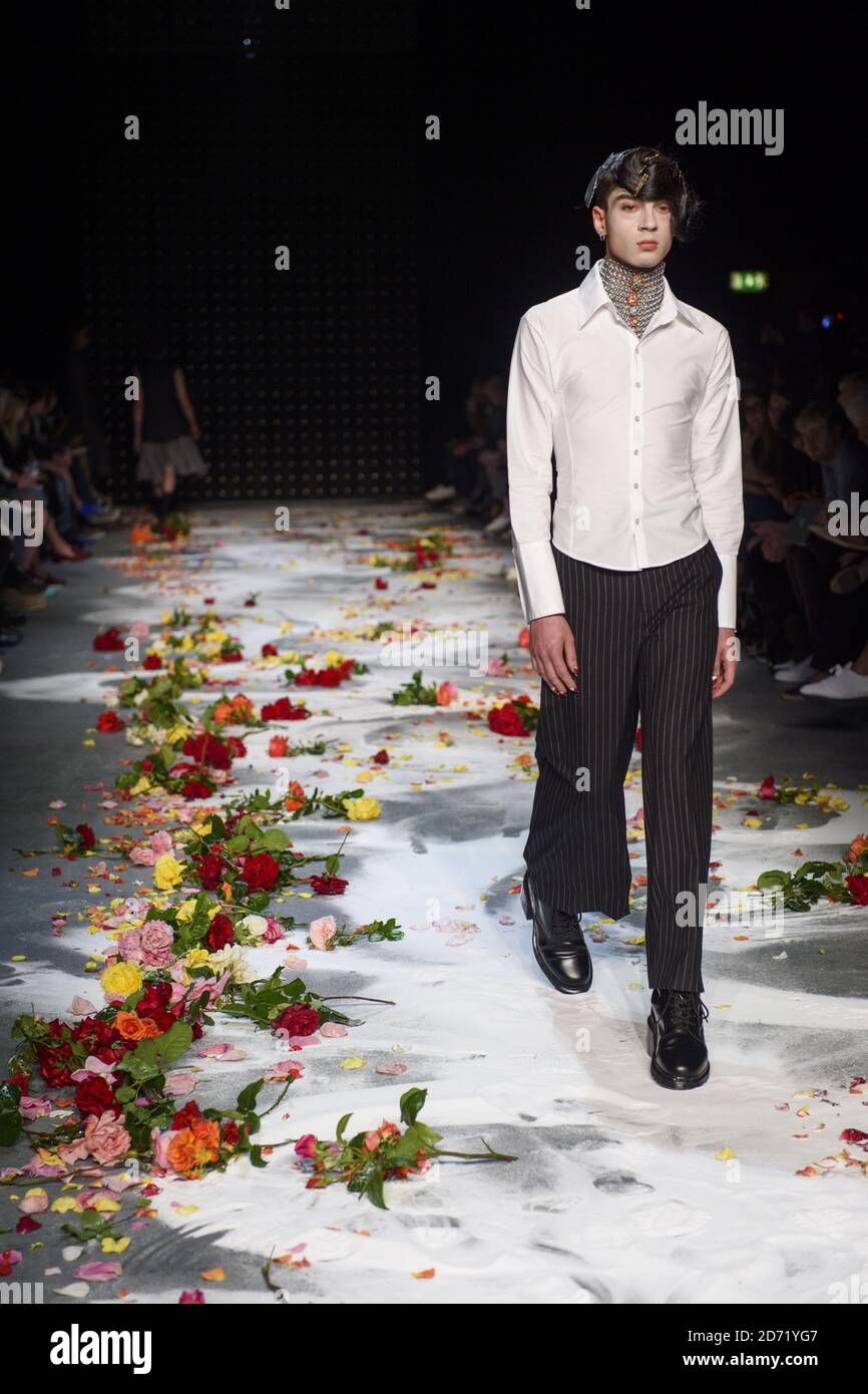 A model wears a design by Charles Jeffrey Loverboy during the MAN ...