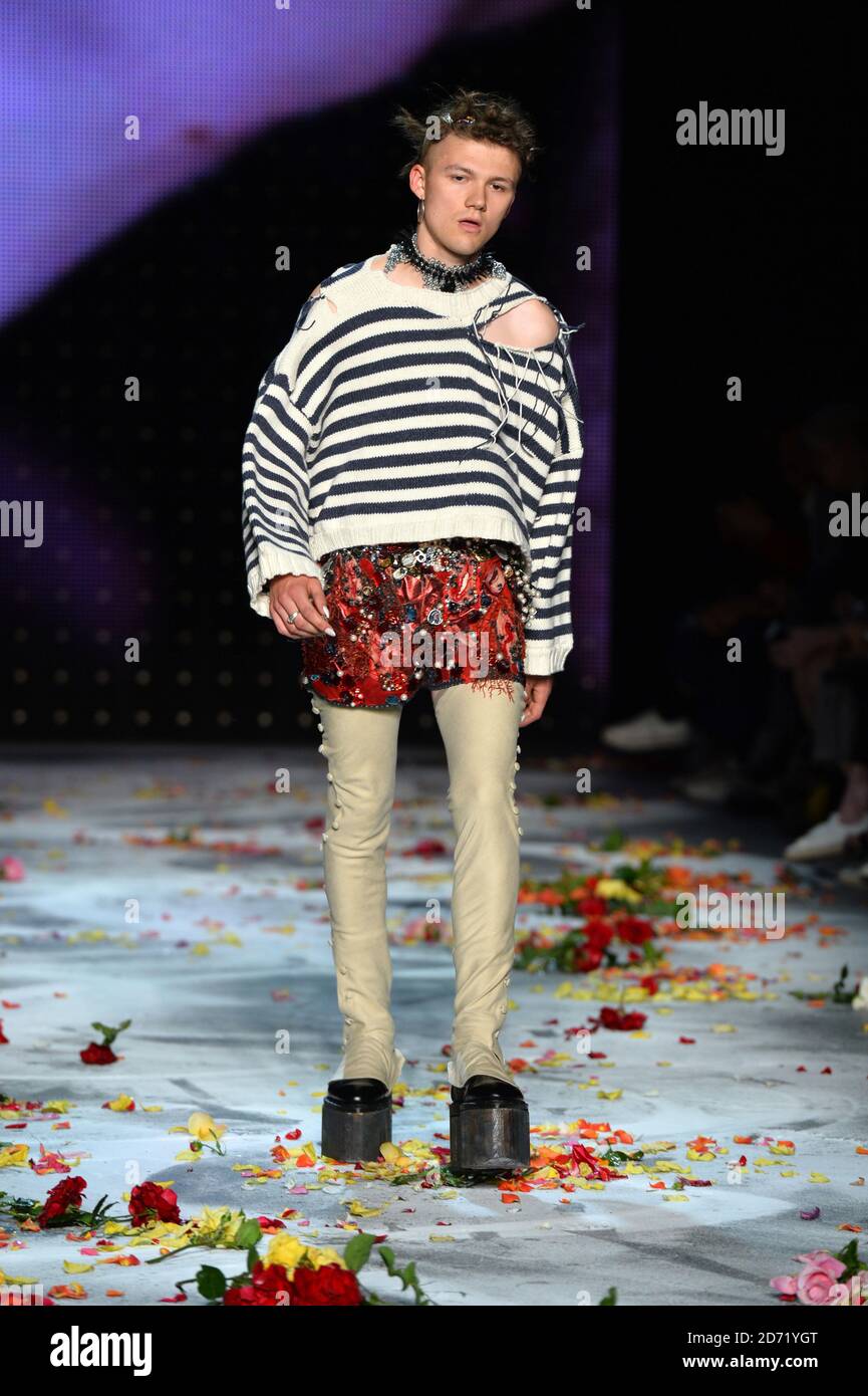 A model wears a design by Charles Jeffrey Loverboy during the MAN ...