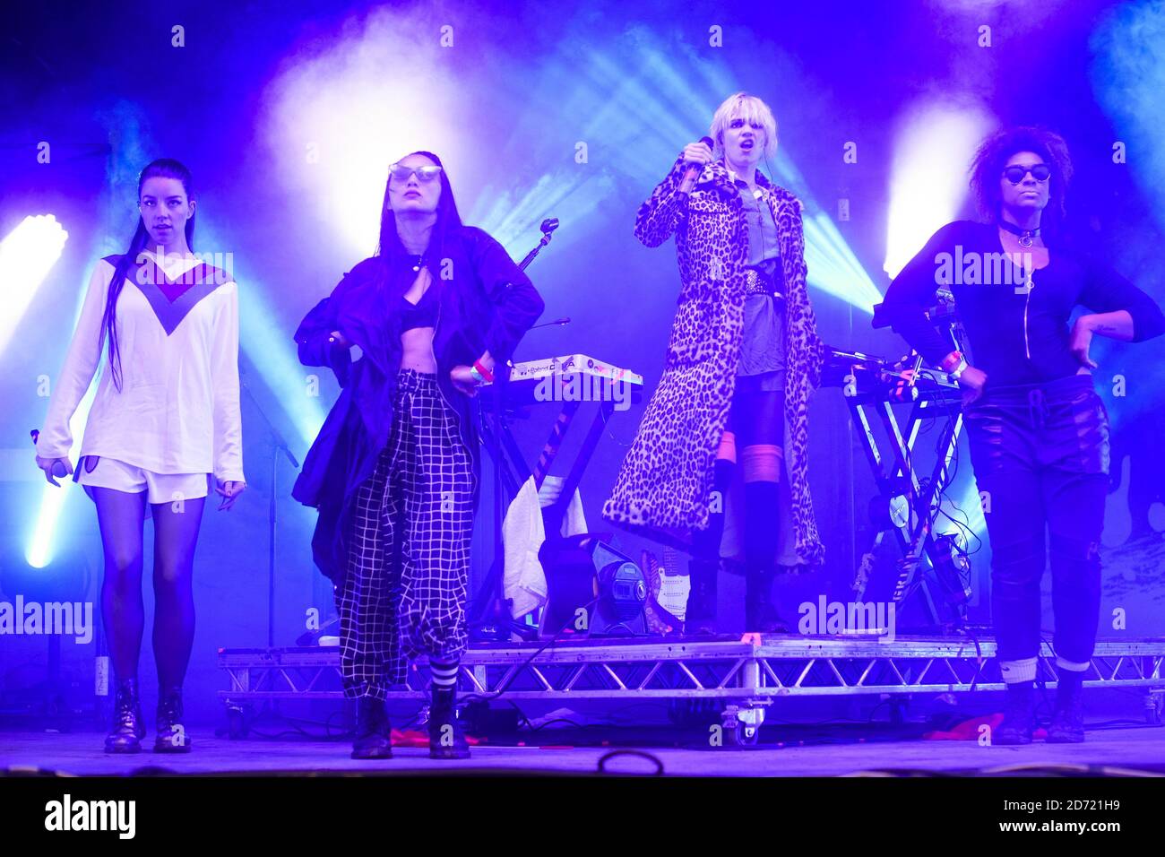 Grimes performing on the Park Stage at the Glastonbury Festival, at ...