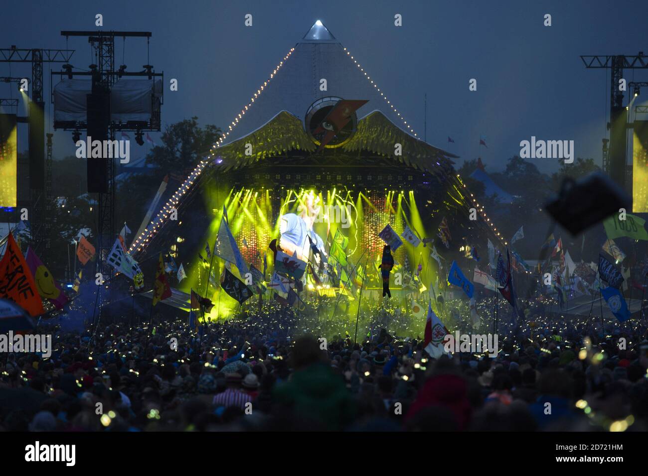 General view of Coldplay performing on the Pyramid Stage at the ...