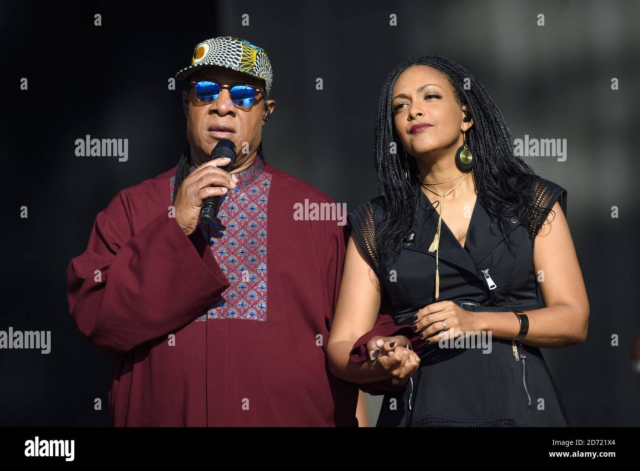 Stevie Wonder and singer Wayna Wondwossen performing at the British ...