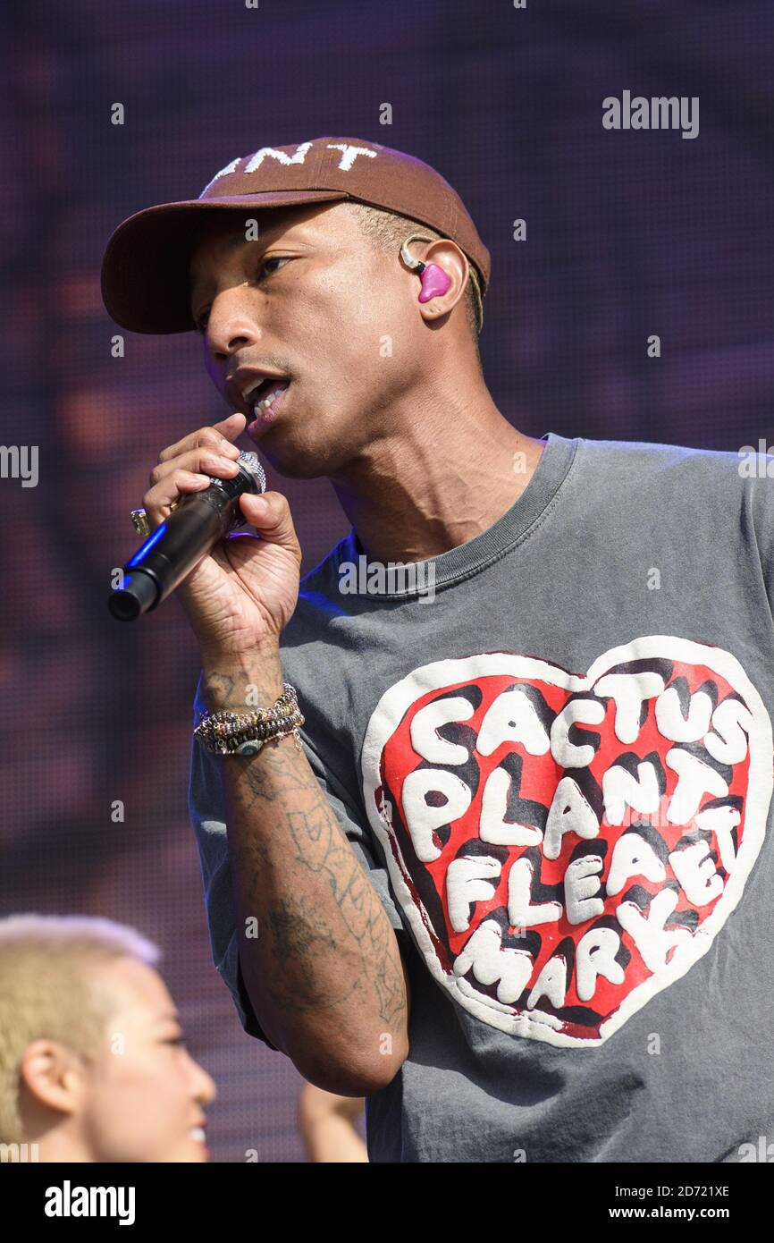 Pharrell Williams performing at the British Summer Time festival in ...