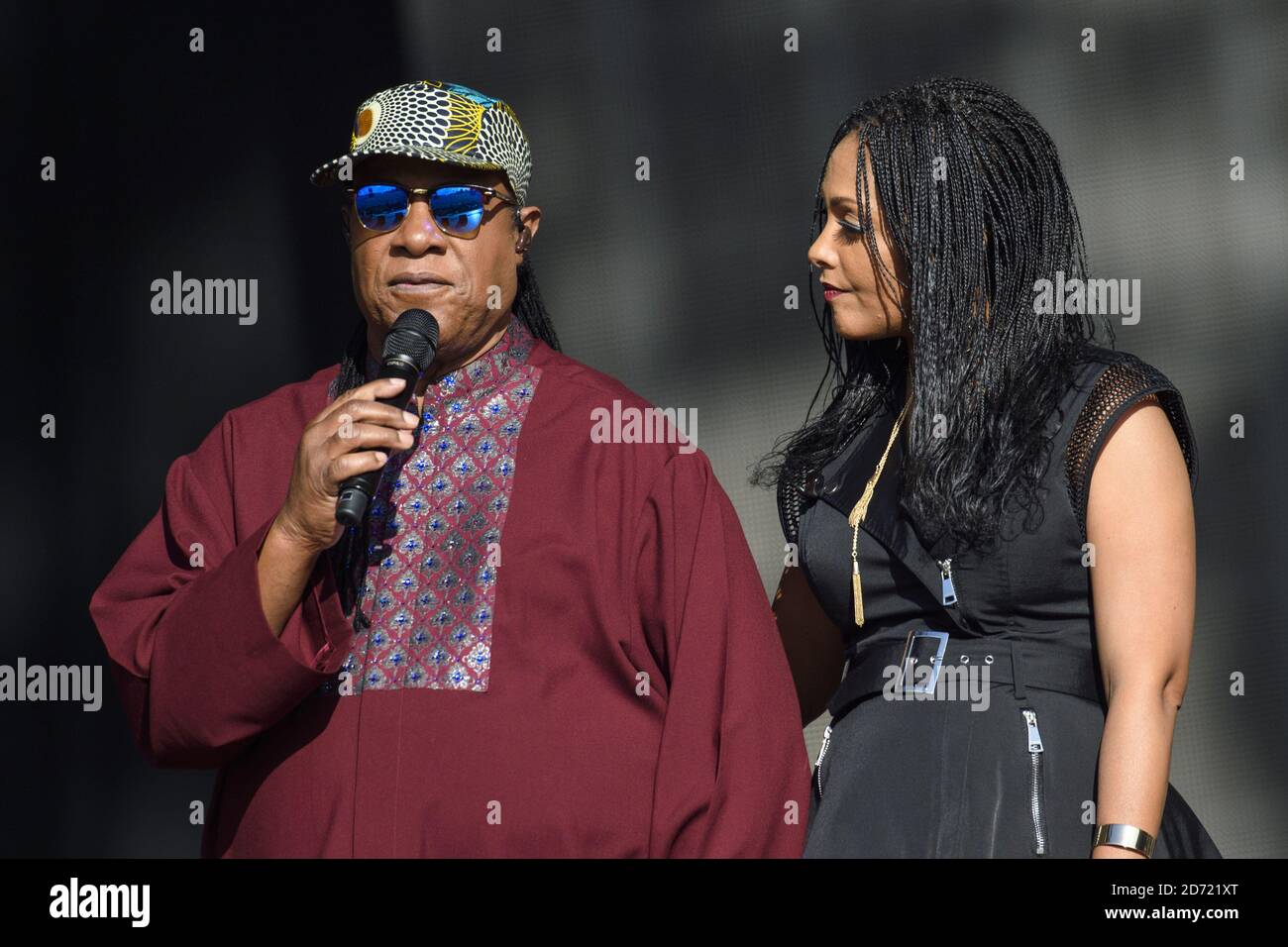 Stevie Wonder and singer Wayna Wondwossen performing at the British ...