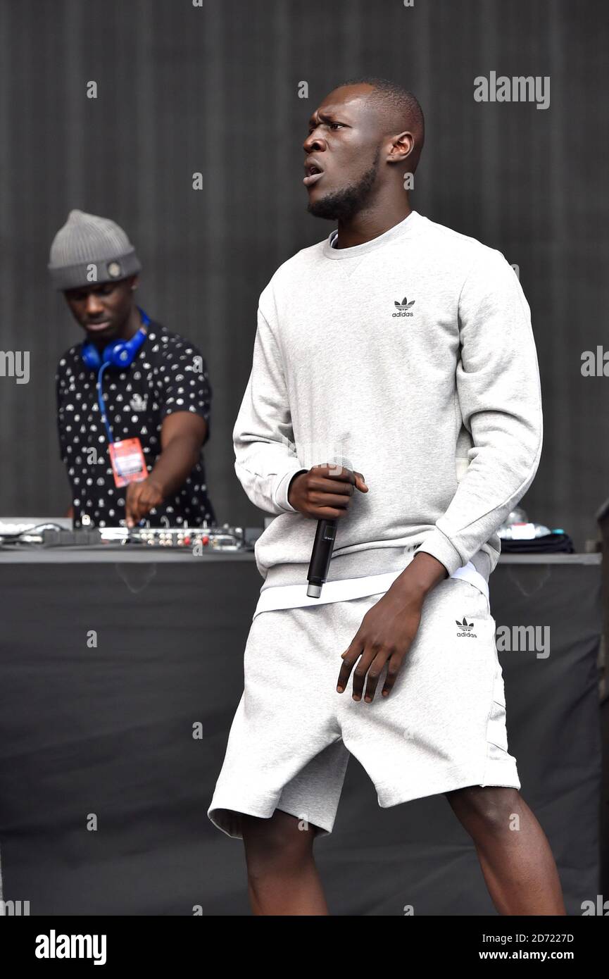 Stormzy performing on the Main Stage during the V Festival at Hylands ...