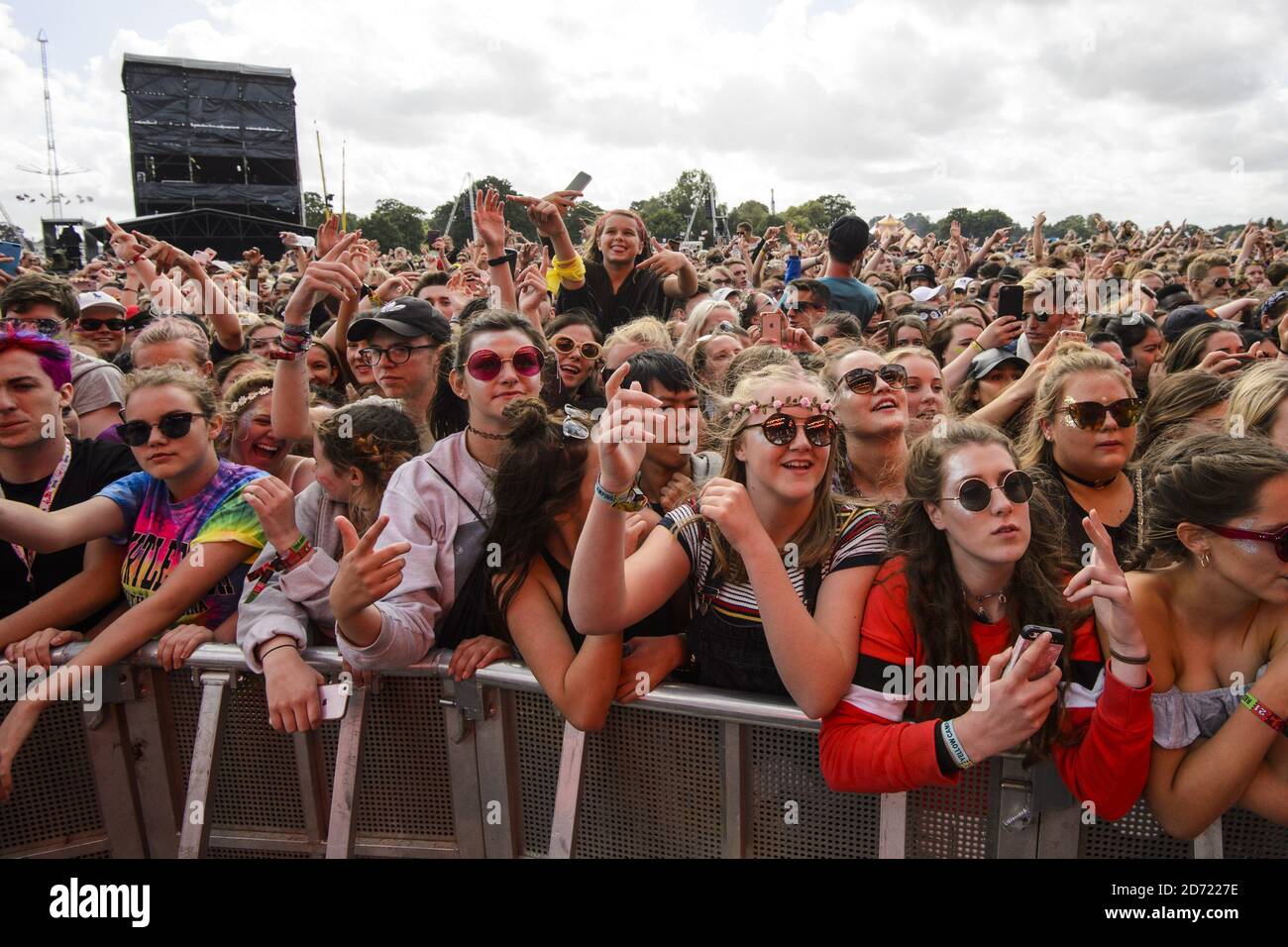 The crowd watch Stormzy performing on the Main Stage during the V ...