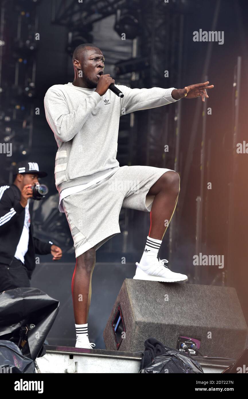 Stormzy performing on the Main Stage during the V Festival at Hylands ...