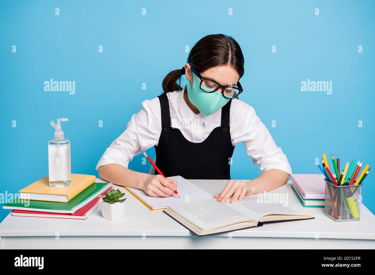 Portrait of her she nice attractive focused girl in reusable safe mask ... Portrait of her she nice attractive focused girl in reusable safe mask ...