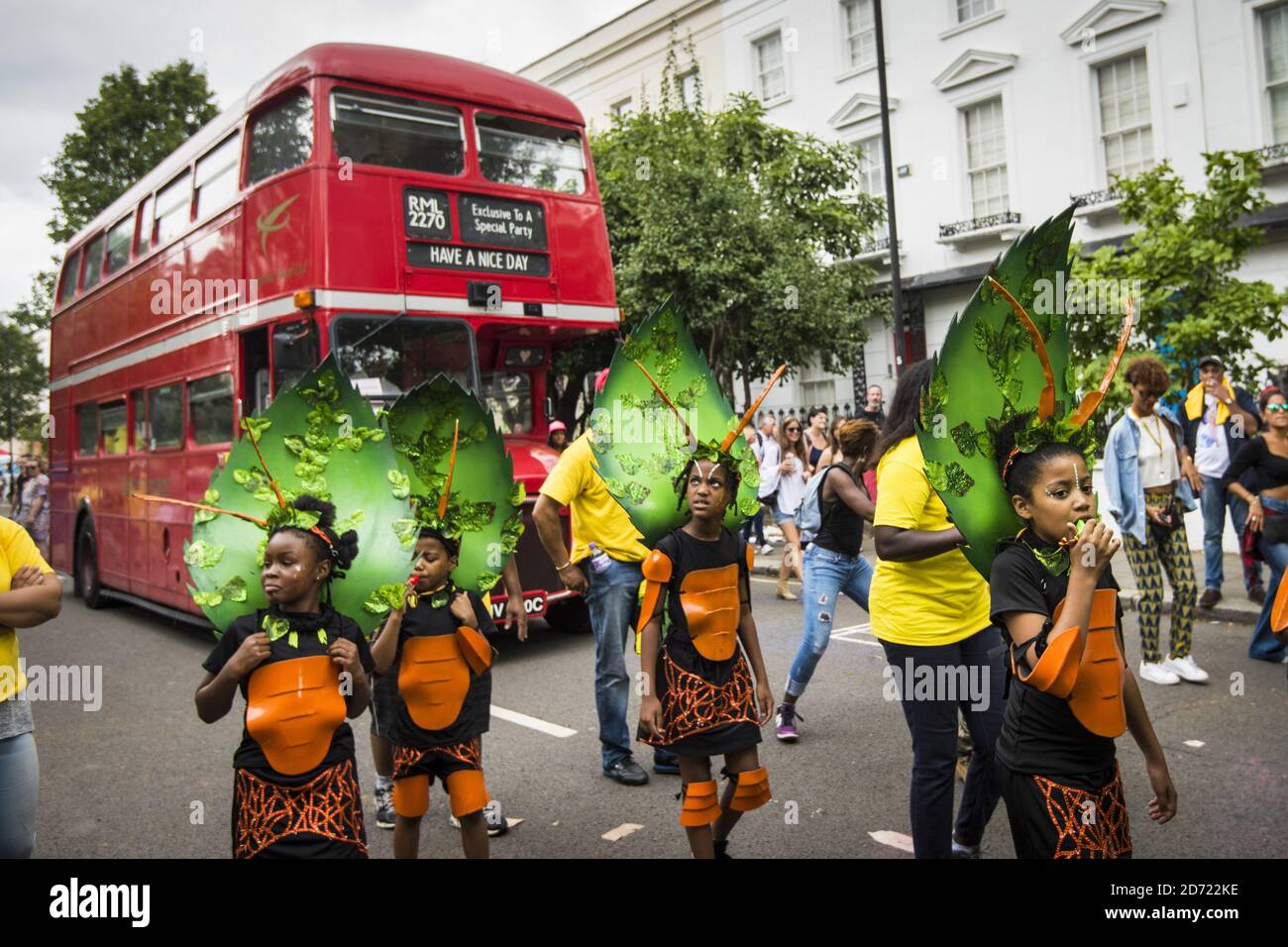 Dancers on the parade route at the Notting Hill Carnival in west London ...