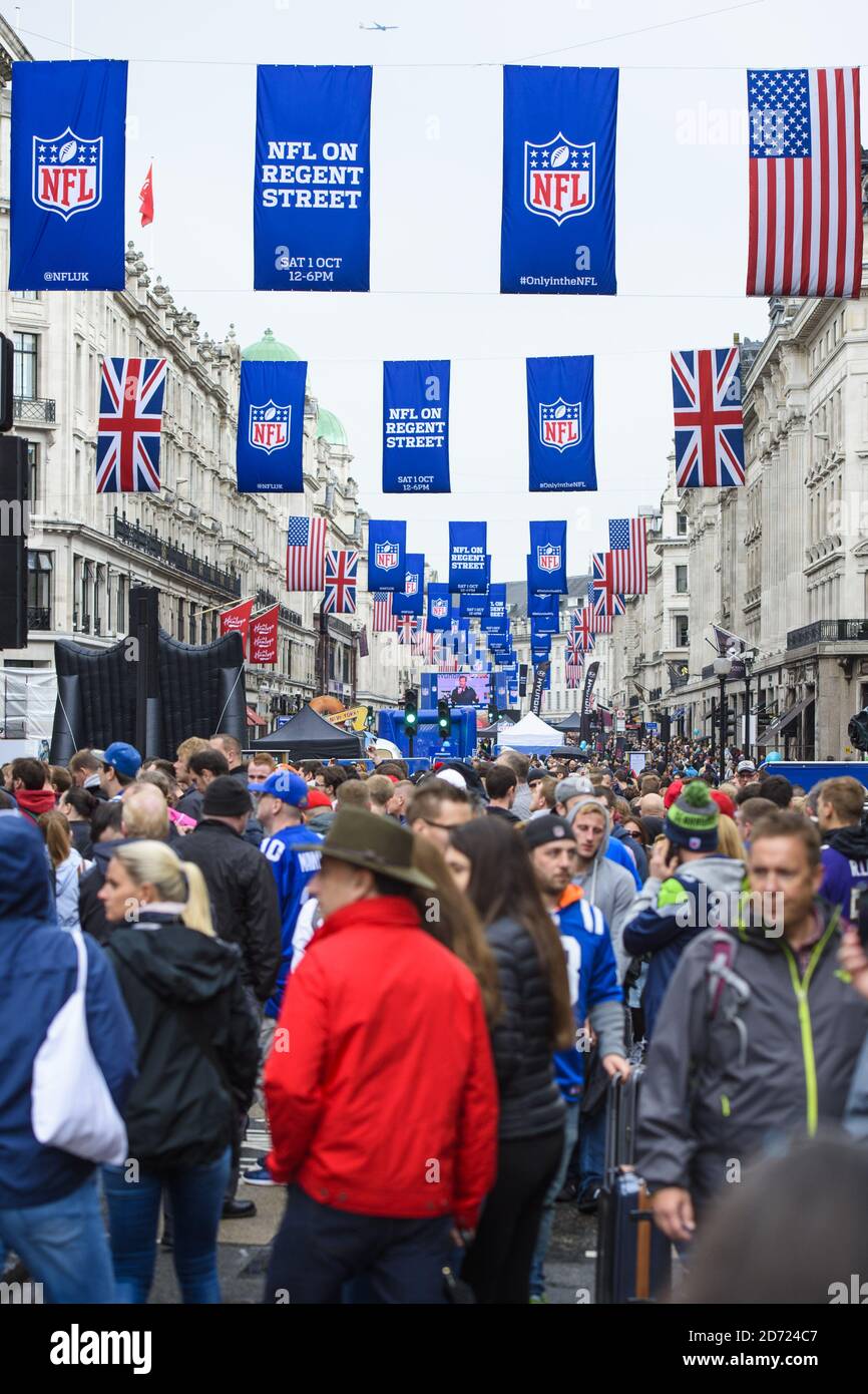 American Football fans pictured during NFL on Regent Street, in central ...