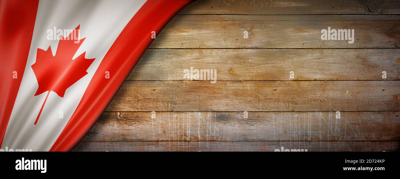 Canada flag on vintage wood wall. Horizontal panoramic banner Stock ...