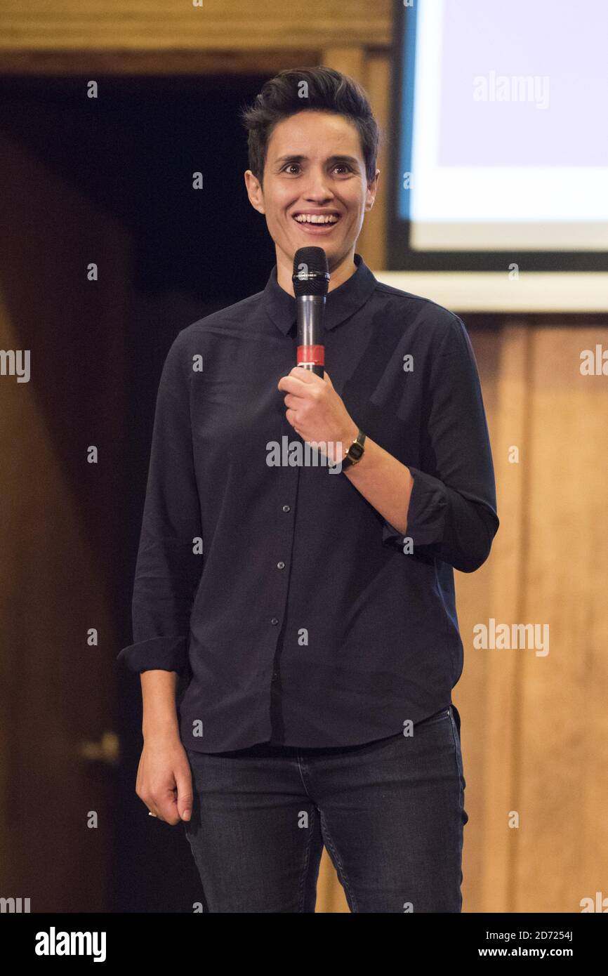 Jen Brister performing at Stand Up for Refugees, a night of comedy to ...